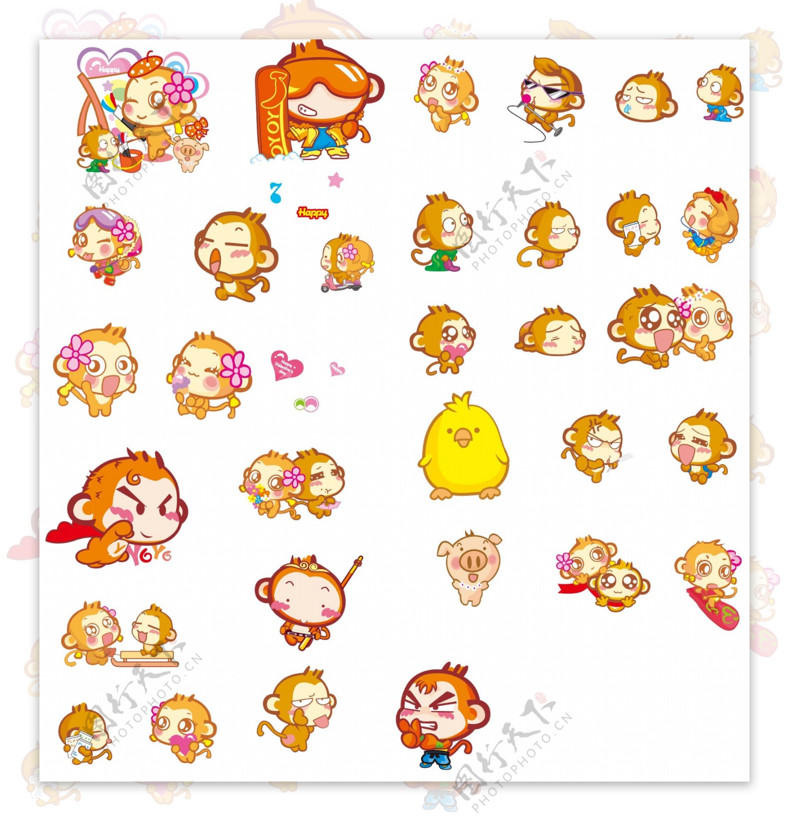 悠喜猴yoci可爱表情矢量图片素材-编号04491180-图行天下