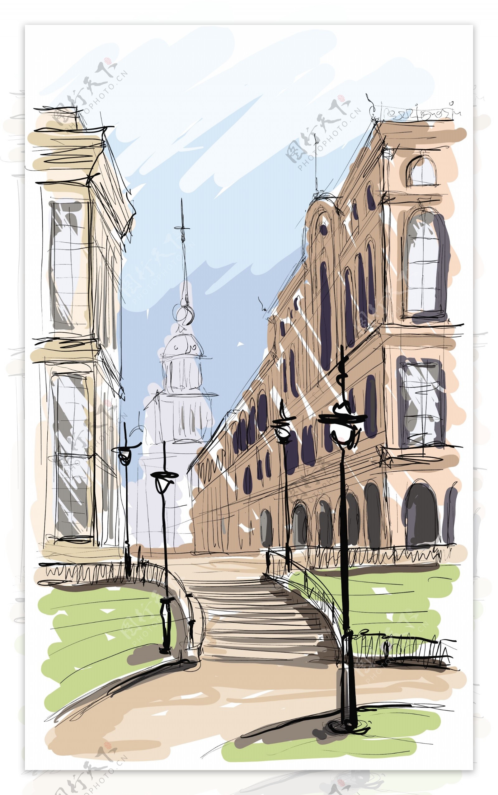 手绘建筑矢量素材图片素材-编号10039090-图行天下