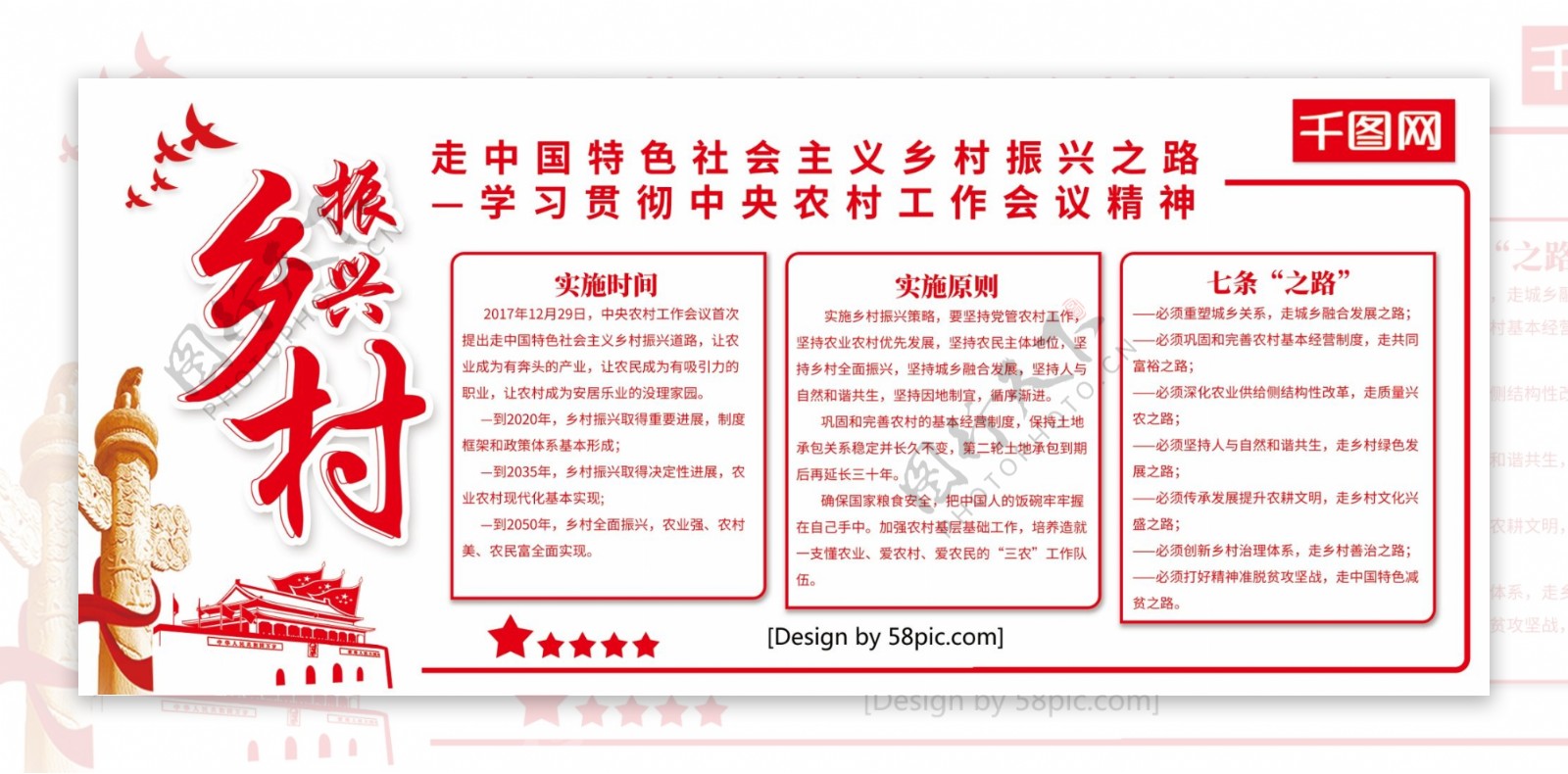 红色简洁乡村振兴之路党建展板社区展板图片素材-编号30170440-图行天下